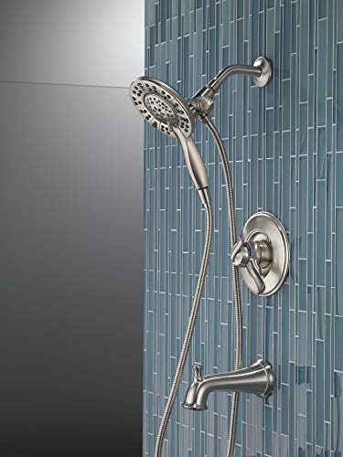 Delta Faucet Linden 17 Series Dual-Function Tub and Shower Trim Kit, Shower Faucet with 4-Spray In2ition 2-in-1 Dual Hand Held Shower Head with Hose, Stainless T17494-SS-I (Valve Not Included)