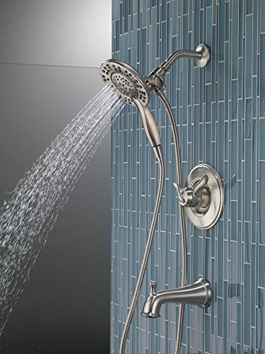 Delta Faucet Linden 17 Series Dual-Function Tub and Shower Trim Kit, Shower Faucet with 4-Spray In2ition 2-in-1 Dual Hand Held Shower Head with Hose, Stainless T17494-SS-I (Valve Not Included)