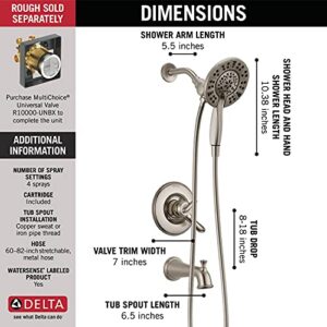 Delta Faucet Linden 17 Series Dual-Function Tub and Shower Trim Kit, Shower Faucet with 4-Spray In2ition 2-in-1 Dual Hand Held Shower Head with Hose, Stainless T17494-SS-I (Valve Not Included)