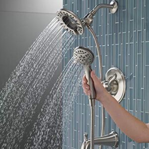 Delta Faucet Linden 17 Series Dual-Function Tub and Shower Trim Kit, Shower Faucet with 4-Spray In2ition 2-in-1 Dual Hand Held Shower Head with Hose, Stainless T17494-SS-I (Valve Not Included)