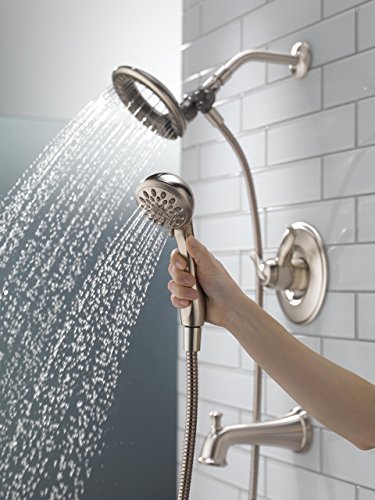 Delta Faucet Linden 17 Series Dual-Function Tub and Shower Trim Kit, Shower Faucet with 4-Spray In2ition 2-in-1 Dual Hand Held Shower Head with Hose, Stainless T17494-SS-I (Valve Not Included)