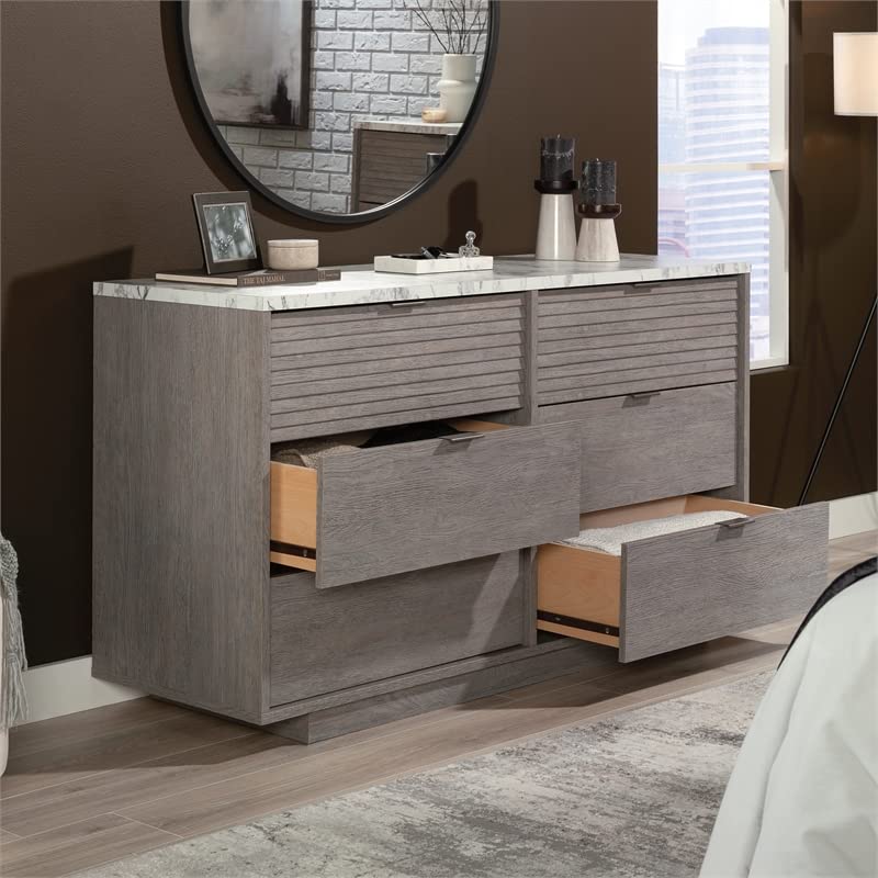 Sauder East Rock Engineered Wood Dresser in Ashen Oak Finish