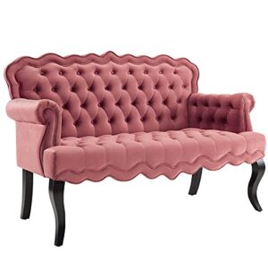 modway viola tufted velvet modern chesterfield style settee loveseat in dusty rose