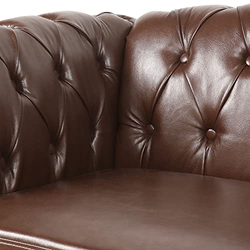 wirrytor Chesterfield Classic Sofa, Modern Leather 3 Seater Sofa, Upholstered Tufted Back Settee Couch with Rolled Arms Nailhead Trim for Living Room Bedroom(Dark Brown)