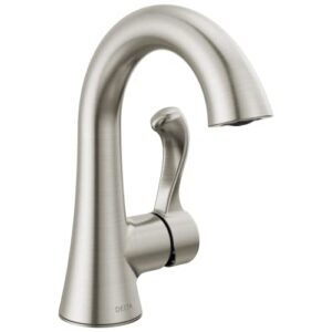 delta faucet esato single hole bathroom faucet brushed nickel, single handle bathroom faucet, bathroom sink faucet, drain assembly included, spotshield brushed nickel 15897lf-sp