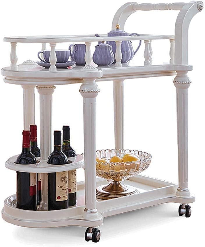 FBITE Bar Serving Cart, Wine Cart for Home Kitchen Hotel Kitchen Storage Trolley Shelf Trolley White 2-Tier Shelf Trolley for Wine and Food High Grade Exquisite Shelf Trolley