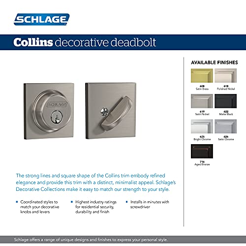 Schlage B60 N COL 622 Deadbolt with Collins Trim, Keyed 1 Side, Highest Residential Security, Matte Black