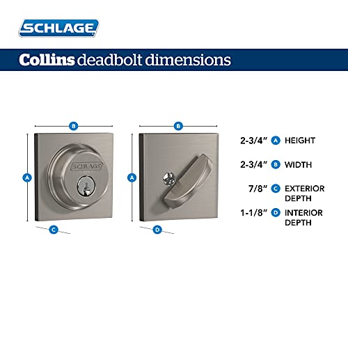 Schlage B60 N COL 622 Deadbolt with Collins Trim, Keyed 1 Side, Highest Residential Security, Matte Black