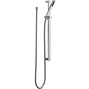 delta faucet vero single-spray touch-clean wall-mount slide bar hand held shower with hose, chrome 57530