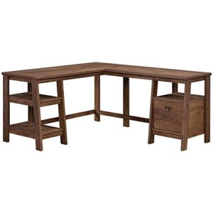 sauder trestle l-shaped trestle desk in vintage oak, vintage oak finish