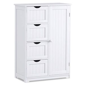 giantex bathroom floor cabinet wooden with 1 door & 4 drawer, free standing wooden entryway cupboard spacesaver cabinet, white