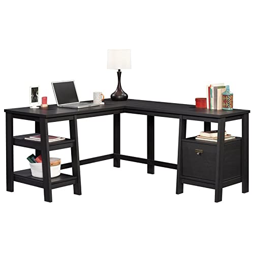 Sauder Trestle L-Shaped Trestle Desk in Raven Oak, Raven Oak Finish