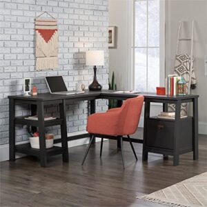 Sauder Trestle L-Shaped Trestle Desk in Raven Oak, Raven Oak Finish