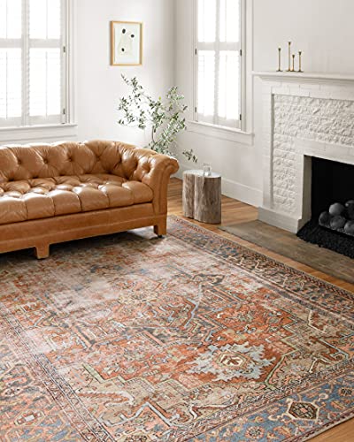 Loloi II Loren Collection LQ-15 Terracotta/Sky, Traditional 5'-0" x 7'-6" Area Rug