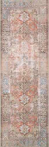 Loloi II Loren Collection LQ-15 Terracotta/Sky, Traditional 5'-0" x 7'-6" Area Rug