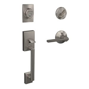 schlage f60 v cen 619 lat century front entry handleset with latitude lever, deadbolt keyed 1 side, satin nickel