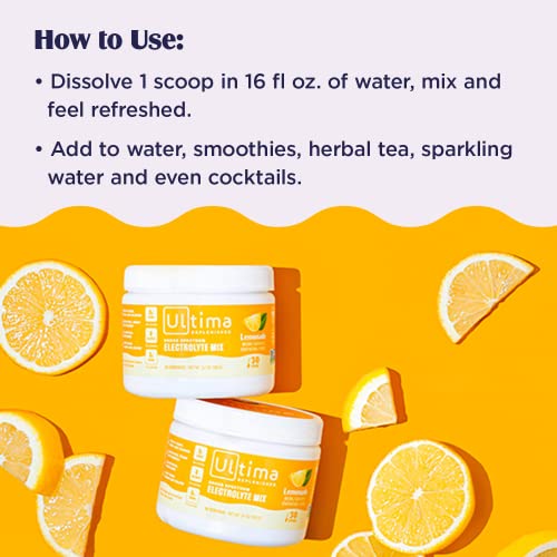 Ultima Replenisher Hydration Electrolyte Powder- 30 Servings- Keto & Sugar Free- Feel Replenished, Revitalized- Naturally Sweetened- Non- GMO & Vegan Electrolyte Drink Mix- Lemonade