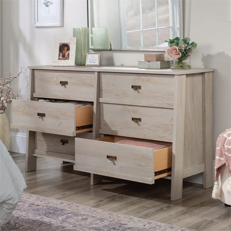 Sauder Trestle Engineered Wood 6 Drawer Dresser in Chalked Chestnut