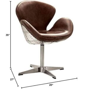 ACME Furniture Brancaster Swivel Chair, Retro Brown Top Grain Leather/Aluminum