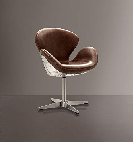 ACME Furniture Brancaster Swivel Chair, Retro Brown Top Grain Leather/Aluminum