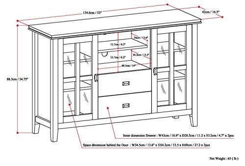 SIMPLIHOME Artisan SOLID WOOD Universal TV Media Stand, 53 inch Wide , Contemporary , Living Room Entertainment Center, Storage Shelves and Cabinets, for Flat Screen TVs up to 60 inches in Black