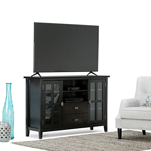 SIMPLIHOME Artisan SOLID WOOD Universal TV Media Stand, 53 inch Wide , Contemporary , Living Room Entertainment Center, Storage Shelves and Cabinets, for Flat Screen TVs up to 60 inches in Black