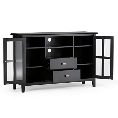 SIMPLIHOME Artisan SOLID WOOD Universal TV Media Stand, 53 inch Wide , Contemporary , Living Room Entertainment Center, Storage Shelves and Cabinets, for Flat Screen TVs up to 60 inches in Black