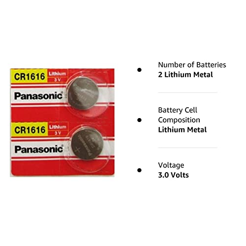 Panasonic CR1616 3V Coin Cell Lithium Battery, Retail Pack of 2