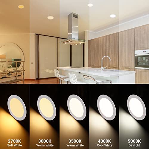 EDISHINE 12Pack 6 inch LED Recessed Light with Junction Box, 5CCT 2700K/3000K/3500K/4000K/5000K Dimmable Ultra-Thin Canless LED Recessed Light, 14W 1050LM CRI80 Recessed Light Fixtures, UL Listed