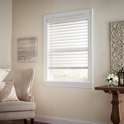 Home Decorators Collection White Cordless 2-1/2 in. Premium Faux Wood Blind - 23 in. W x 48 in. L (Actual Size - 22.5 in. W x 48 L)