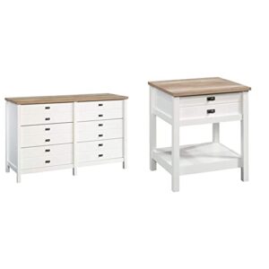 sauder cottage road dresser, l: 56.77″ x w: 19.29″ x h: 35.35″, soft white finish & sauder cottage road night stand, soft white finish