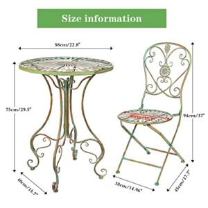 Sungmor Indoor Outdoor Bistro Table, Garden Patio Balcony Metal Table Furniture, One Piece Antique Green 22.8D*29.5H Small Round Table, Decorative Pretty Table with Rustic Style and Unique Pattern