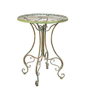 Sungmor Indoor Outdoor Bistro Table, Garden Patio Balcony Metal Table Furniture, One Piece Antique Green 22.8D*29.5H Small Round Table, Decorative Pretty Table with Rustic Style and Unique Pattern