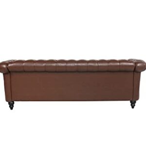 ONCIN Chesterfield Sofa Leather for Living Room, 3 Seater Sofa Tufted Couch Faux Leather with Rolled Arms and Nailhead for Living Room, Bedroom, Office, Apartment (Dark Brown)