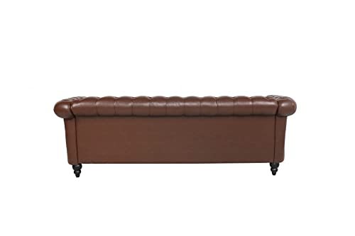 ONCIN Chesterfield Sofa Leather for Living Room, 3 Seater Sofa Tufted Couch Faux Leather with Rolled Arms and Nailhead for Living Room, Bedroom, Office, Apartment (Dark Brown)