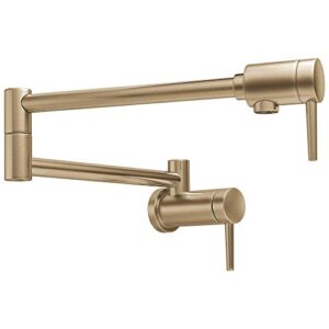 delta faucet contemporary brushed gold pot filler faucet, delta pot filler gold, pot filler faucet wall mount, potfiller, brass construction, champagne bronze 1165lf-cz