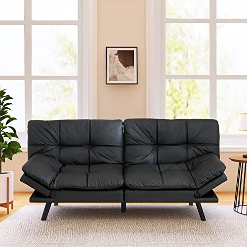 Futon Sofa Bed,Opoiar Lounge Memory Foam Sleeper Couch for Living Room,Convertible Modern Loveseat for Compact Living Spaces,71" W,Black/Faux Leather