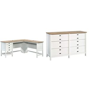 sauder cottage road l-desk, l: 65.11″ x w: 58.66″ x h: 29.76″, soft white finish & cottage road dresser, l: 56.77″ x w: 19.29″ x h: 35.35″, soft white finish