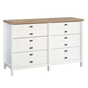 Sauder Cottage Road L-Desk, L: 65.11" x W: 58.66" x H: 29.76", Soft White Finish & Cottage Road Dresser, L: 56.77" x W: 19.29" x H: 35.35", Soft White Finish