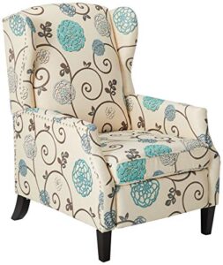 gdfstudio westeros traditional wingback fabric recliner chair (white & blue floral)