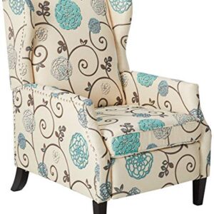 GDFStudio Westeros Traditional Wingback Fabric Recliner Chair (White & Blue Floral)