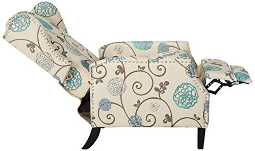 GDFStudio Westeros Traditional Wingback Fabric Recliner Chair (White & Blue Floral)