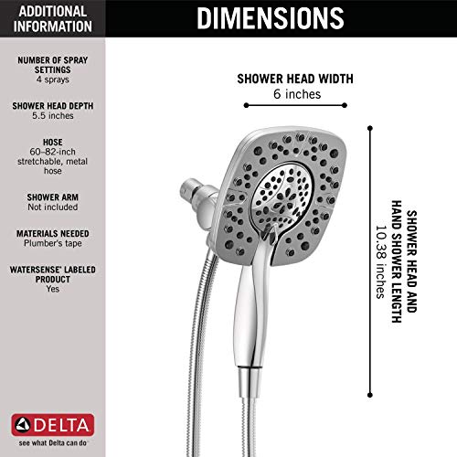 Delta Faucet-4-Spray In2ition Dual Shower Head with Handheld Spray, Chrome Shower Head with Hose, Showerheads & Handheld Showers, Handheld Shower Heads, Detachable Shower Head, Chrome 58498