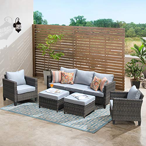 ovios Patio Furniture, Outdoor Furniture Sets, Modern Wicker Patio Furniture Sectional and 2 Pillows, All Weather Garden Patio Sofa, Backyard, Steel (Grey)