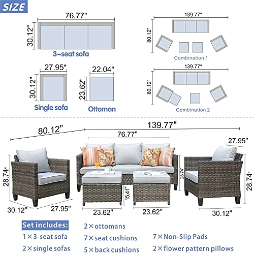 ovios Patio Furniture, Outdoor Furniture Sets, Modern Wicker Patio Furniture Sectional and 2 Pillows, All Weather Garden Patio Sofa, Backyard, Steel (Grey)