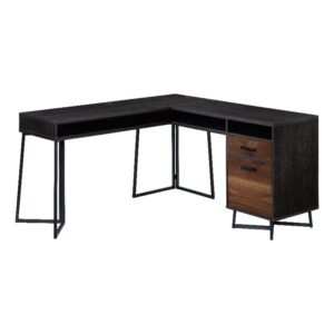 sauder canton lane engineered wood and metal l-desk in brew oak