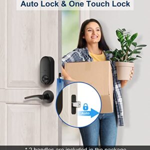 Keyless Entry Door Lock with 2 Lever Handles - Veise Electronic Keypad Deadbolt, Auto Lock, Back Lit & Easy Installation Design, Front Door Handle Sets, Oil Rubbed Bronze