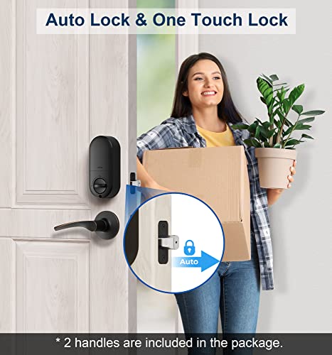 Keyless Entry Door Lock with 2 Lever Handles - Veise Electronic Keypad Deadbolt, Auto Lock, Back Lit & Easy Installation Design, Front Door Handle Sets, Oil Rubbed Bronze