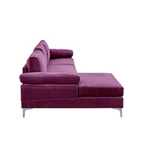 Casa Andrea Milano LLC Modern Large Velvet Fabric Sectional Sofa L Shape Couch with Extra Wide Chaise Lounge, Purple