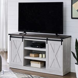 EDYO LIVING Farmhouse Sliding Barn Door TV Stand for TV up to 65 Inch Flat Screen Media Console Table Storage Cabinet Wood Entertainment Center Sturdy Ranch Rustic Style Gray Wash